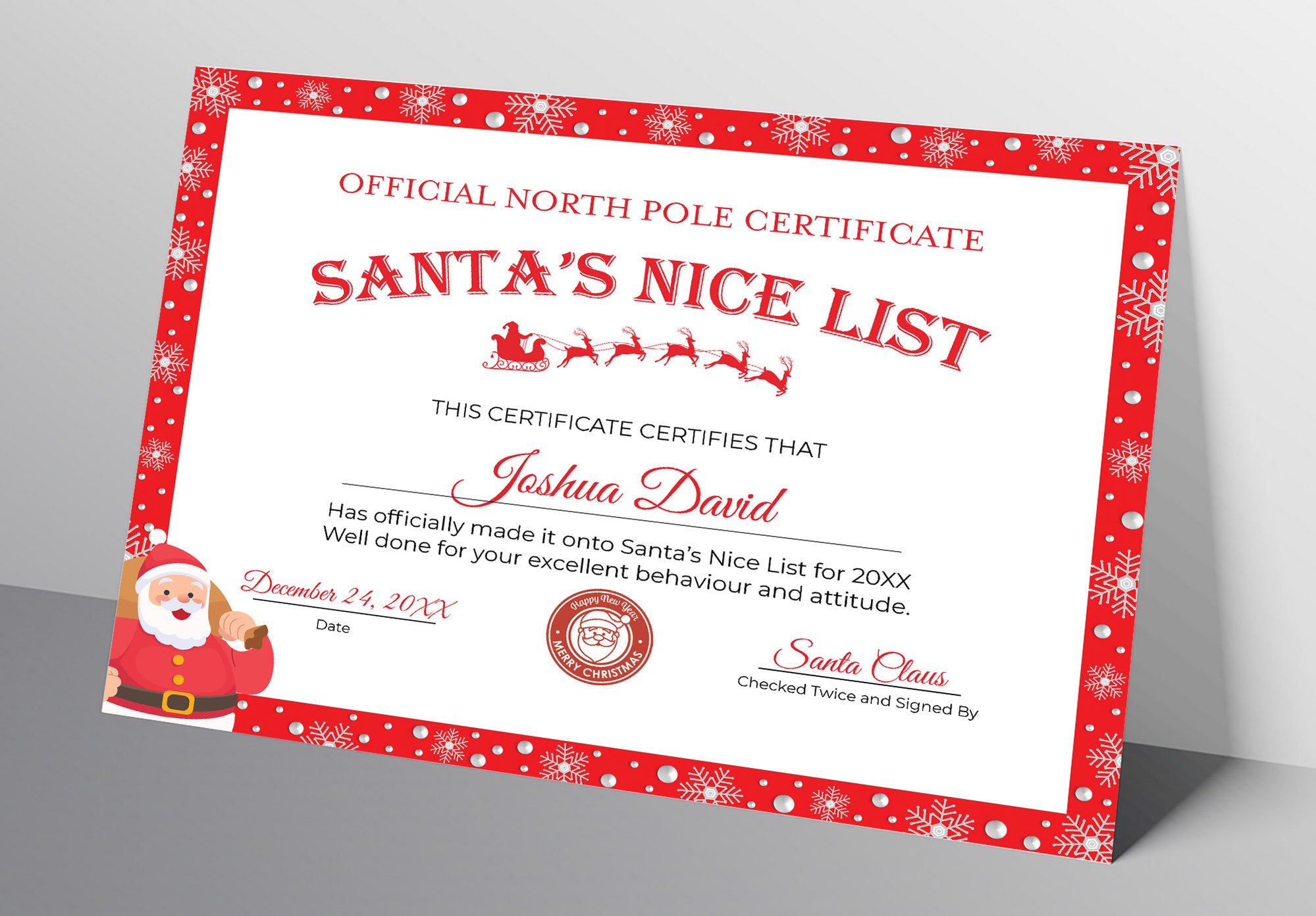 Custom Red White Christmas Nice List Certificate — Posh Park