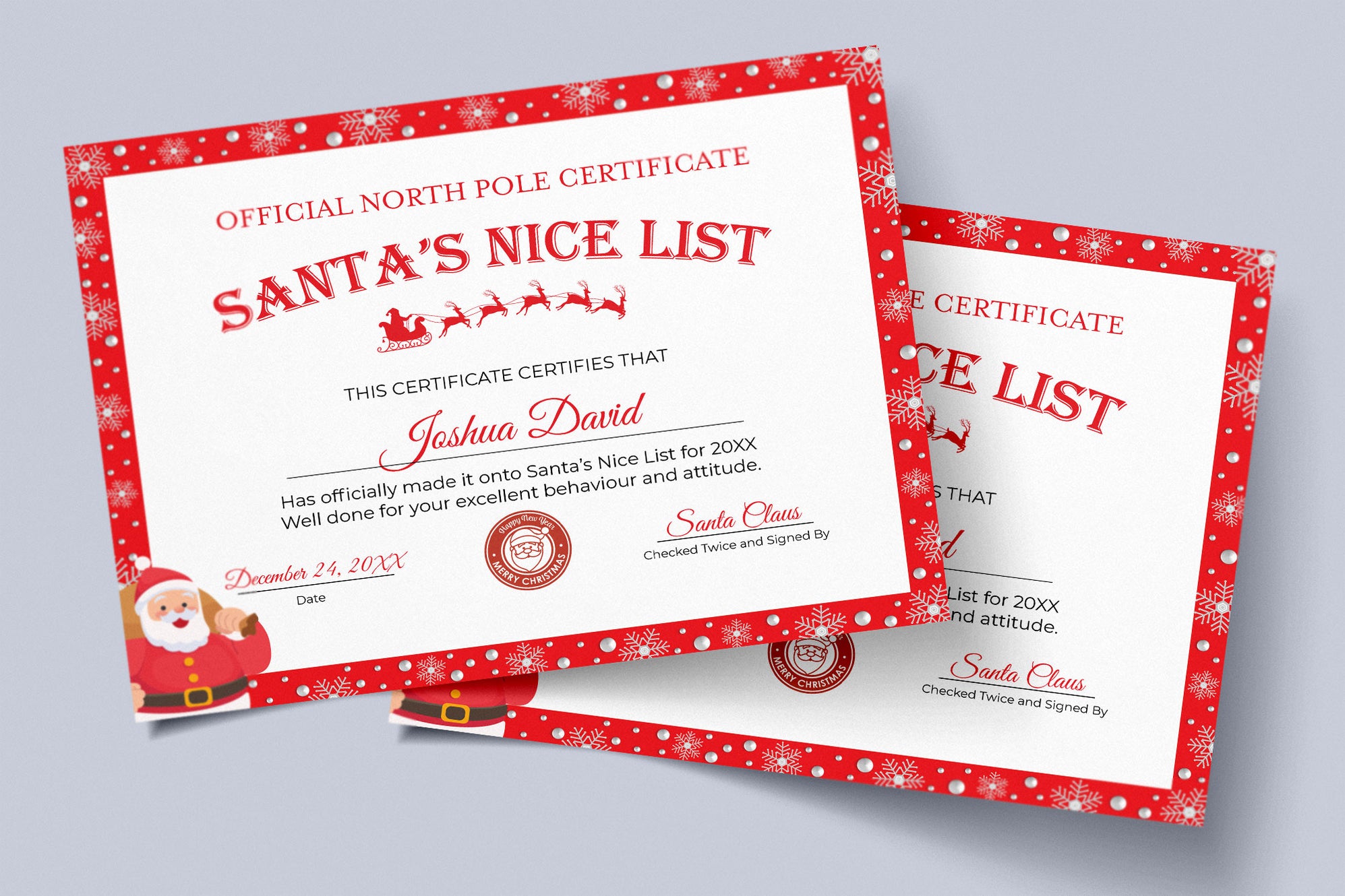 Custom Red White Christmas Nice List Certificate — Posh Park