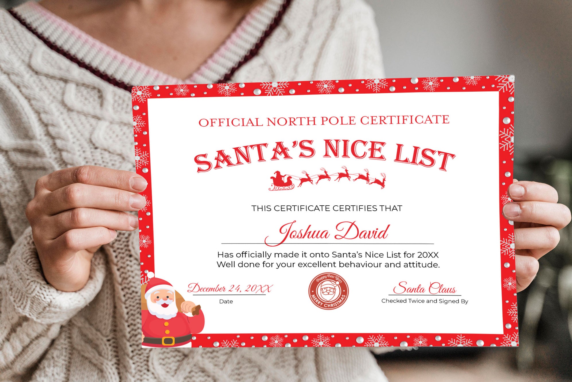 Custom Red White Christmas Nice List Certificate — Posh Park