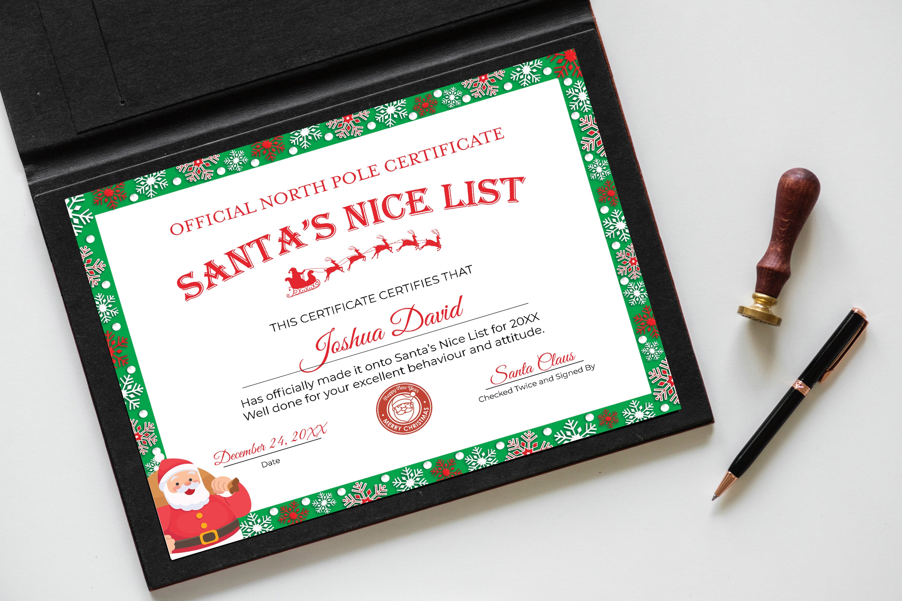 Printable Festive Green Christmas Nice List Certificate — Posh Park