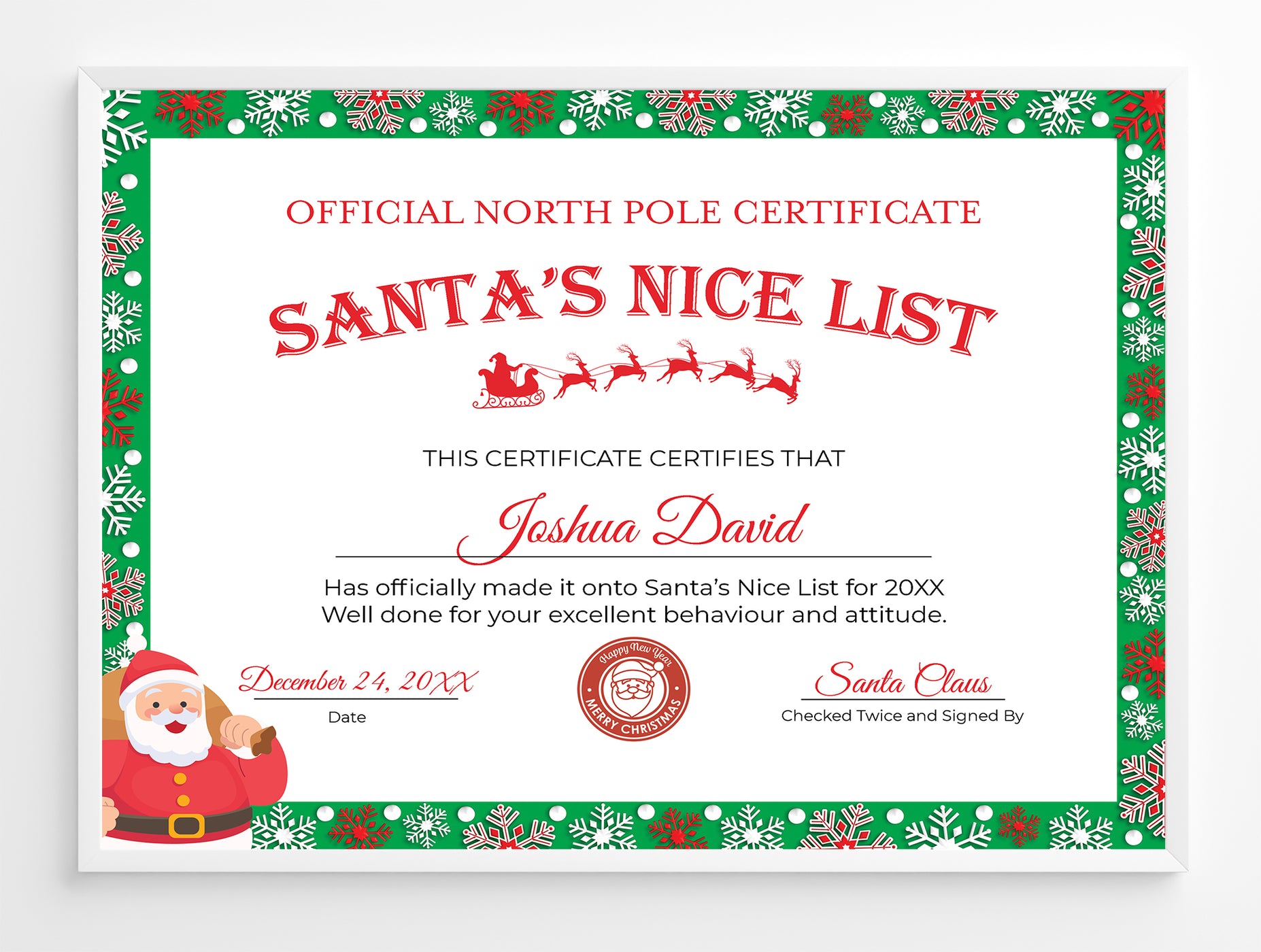 Printable Festive Green Christmas Nice List Certificate — Posh Park