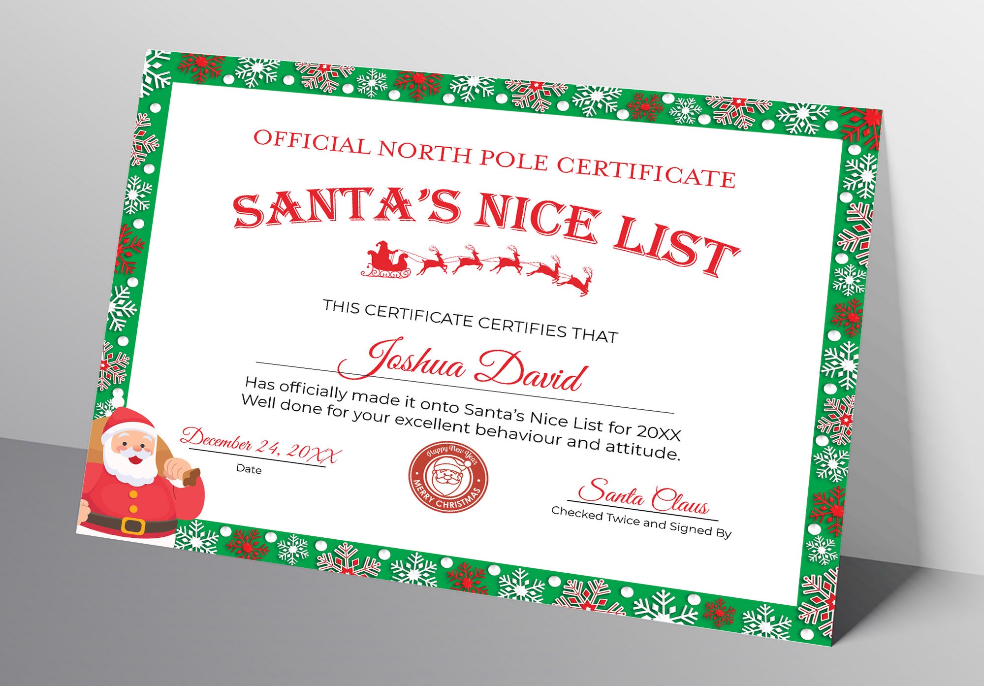 Printable Festive Green Christmas Nice List Certificate — Posh Park