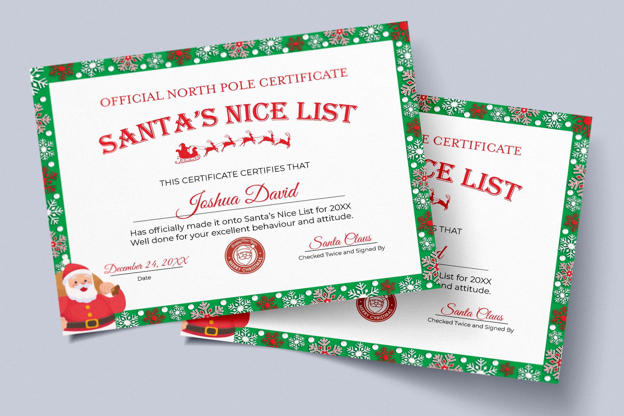 Printable Festive Green Christmas Nice List Certificate — Posh Park