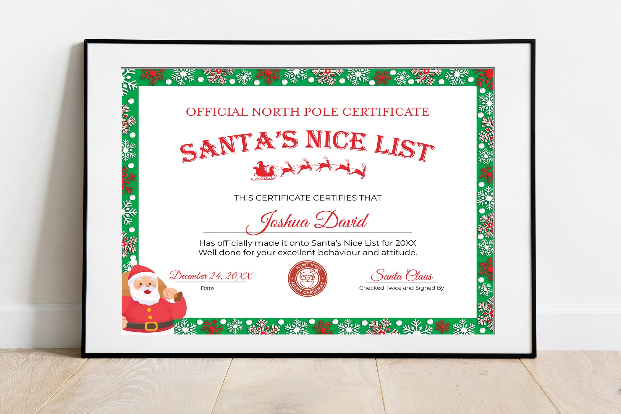 Printable Festive Green Christmas Nice List Certificate — Posh Park