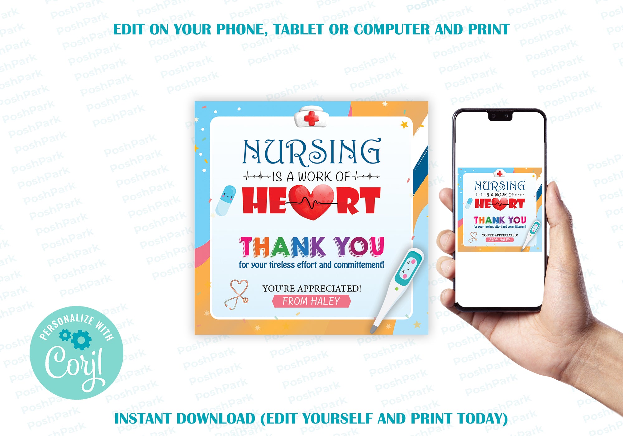 Editable Nursing is A Work of Heart Gift Tags, Nurse Appreciation Than ...