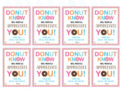 PDF Donut Know How Much We Appreciate You Gift Tag, Printable Donut Te ...
