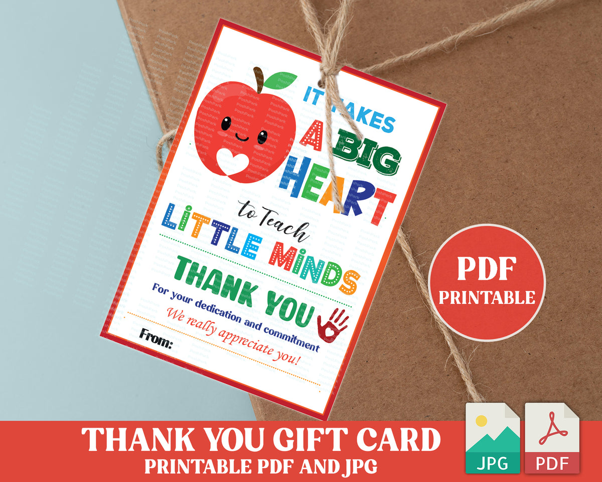 Printable It Takes A Big Heart To Teach Little Minds Gift Tags , PDF T ...