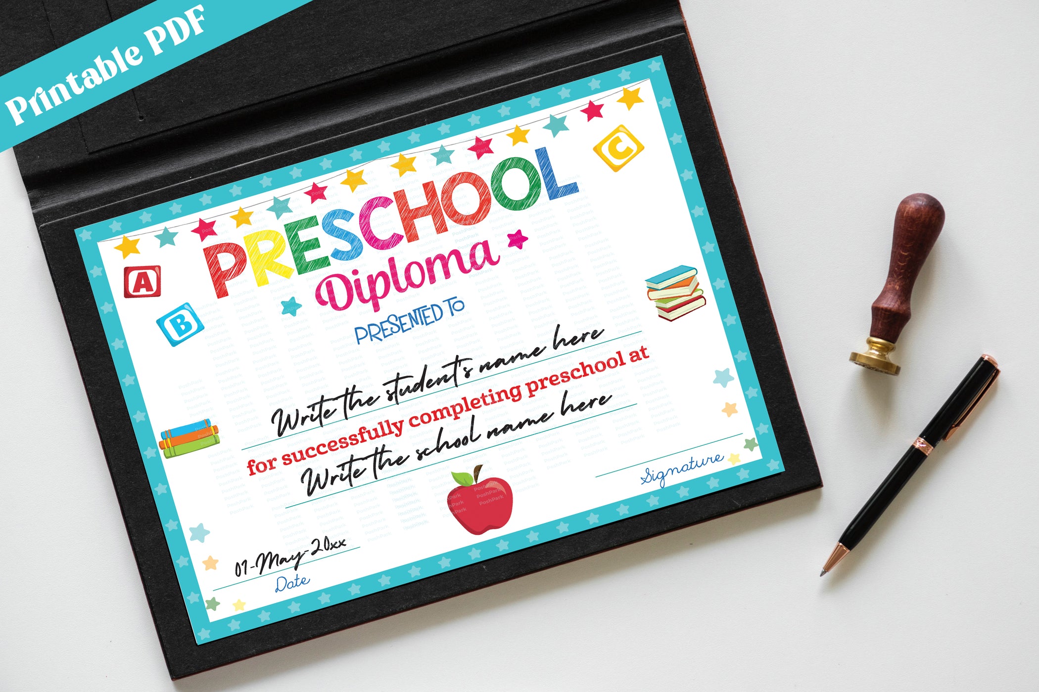 Printable Preschool Certificate Template Blue Border, PDF Preschool Di ...