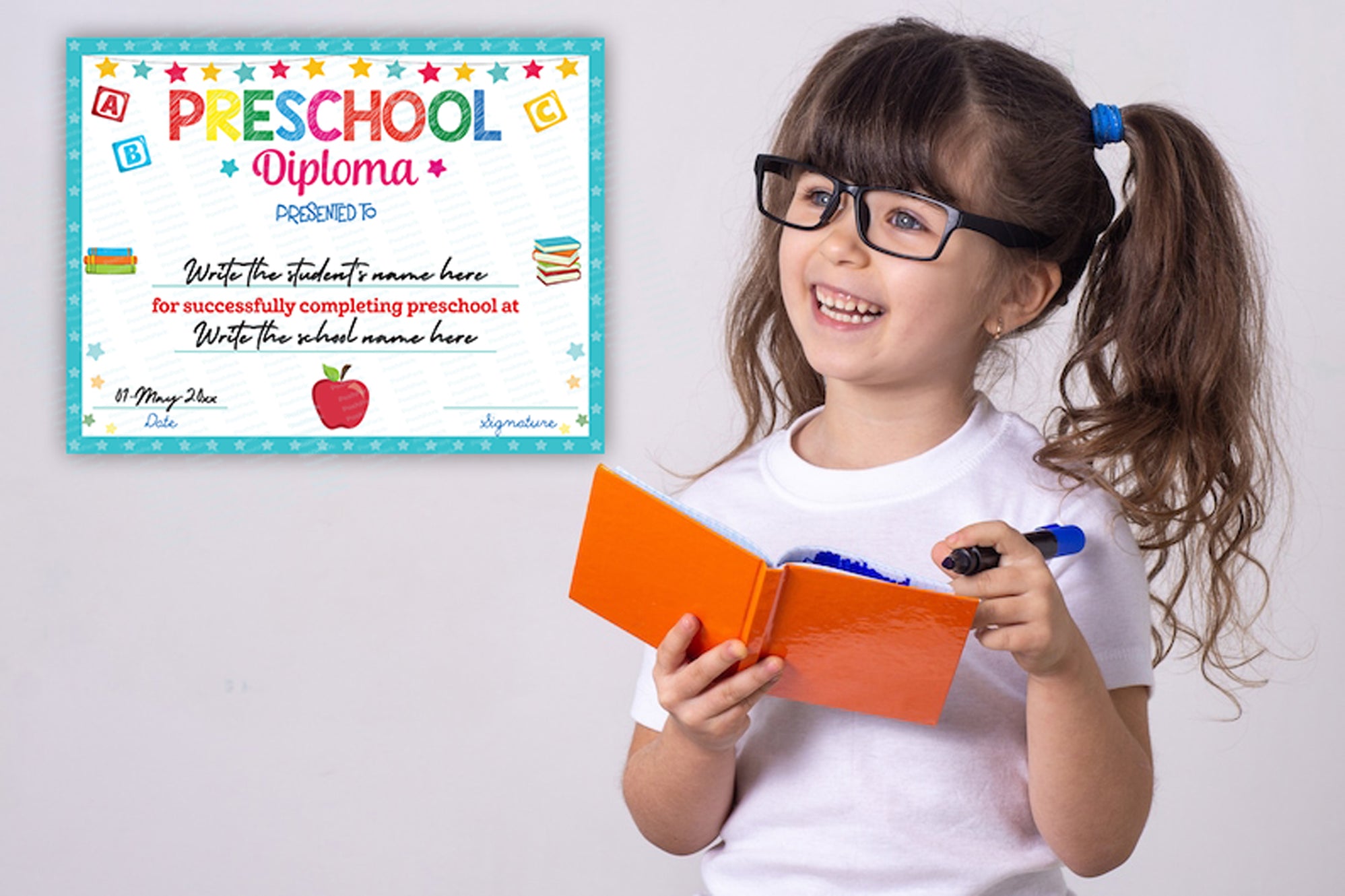 Printable Preschool Certificate Template Blue Border, PDF Preschool Di ...