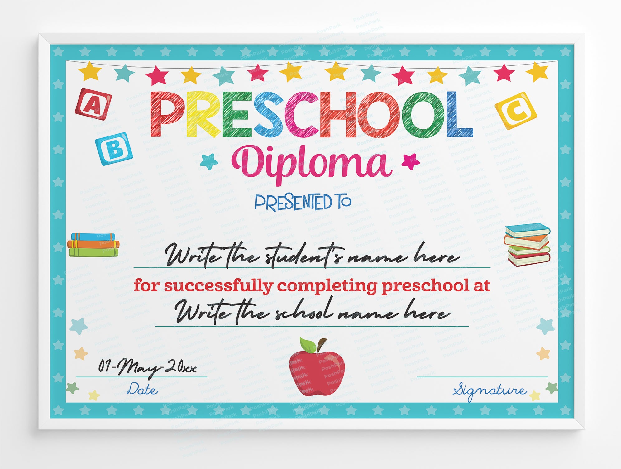 Printable Preschool Certificate Template Blue Border, PDF Preschool Di ...