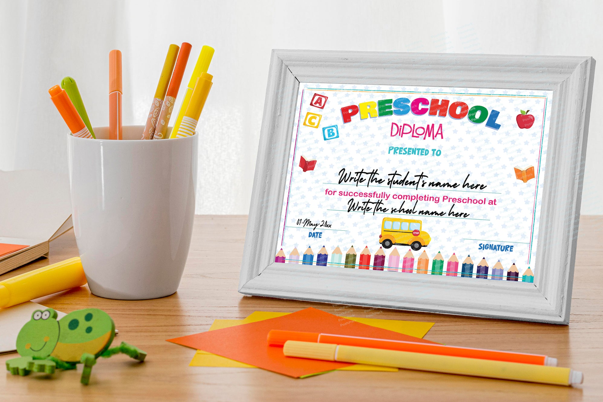 Printable Preschool Certificate White Background Star Template, PDF Pr ...