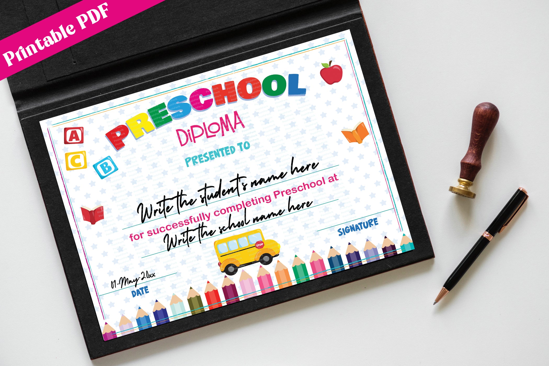 Printable Preschool Certificate White Background Star Template, PDF Pr ...