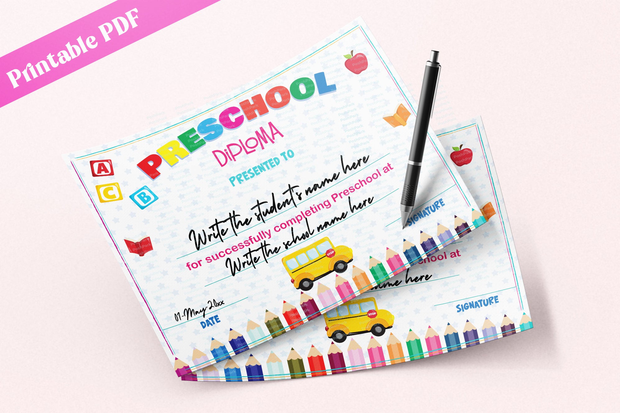 Printable Preschool Certificate White Background Star Template, PDF Pr ...