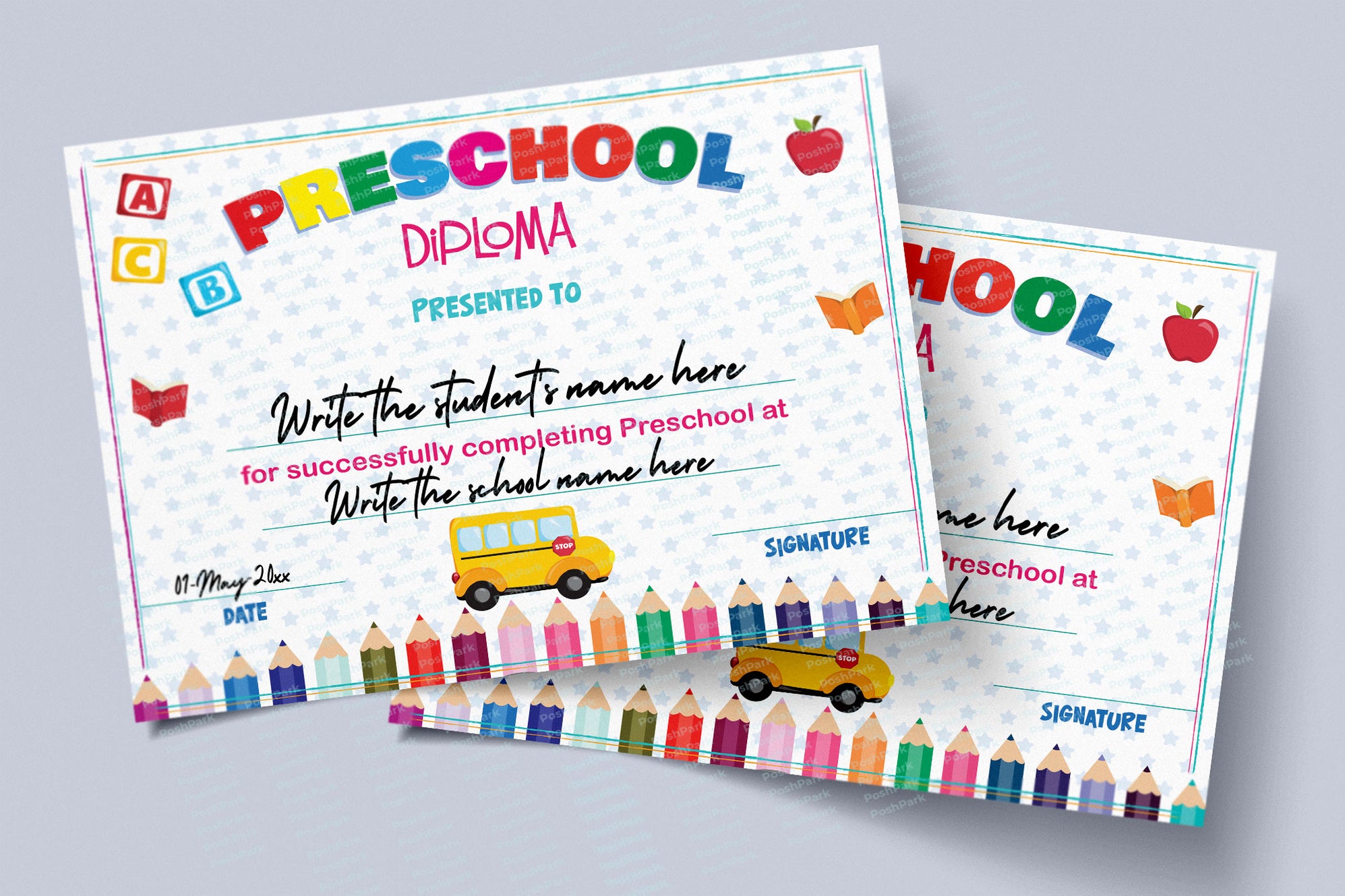 Printable Preschool Certificate White Background Star Template, PDF Pr ...