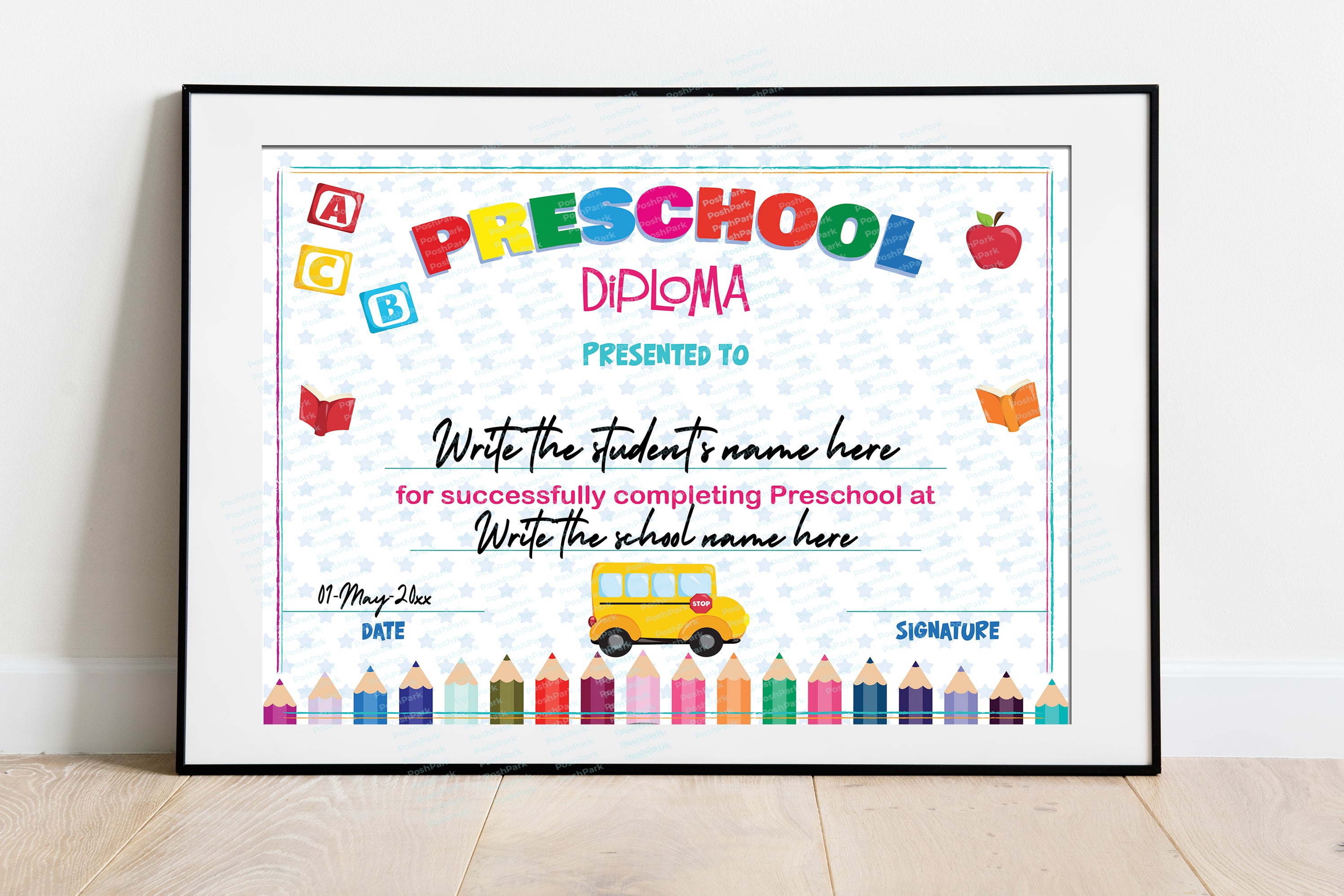Printable Preschool Certificate White Background Star Template, PDF Pr ...
