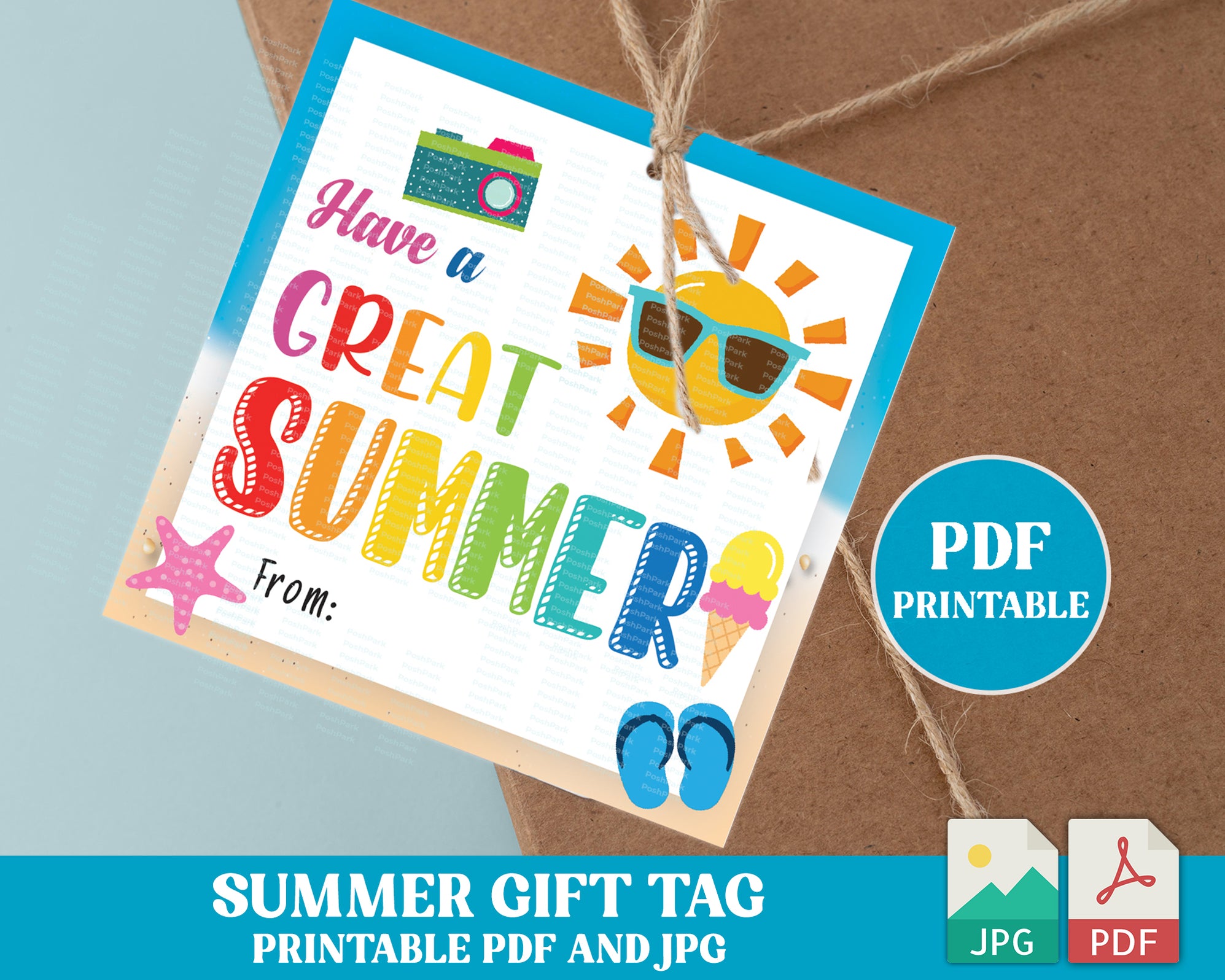 PDF Colorful Summer Gift Tag, PDF Have A Great Summer Tag, End of Scho ...