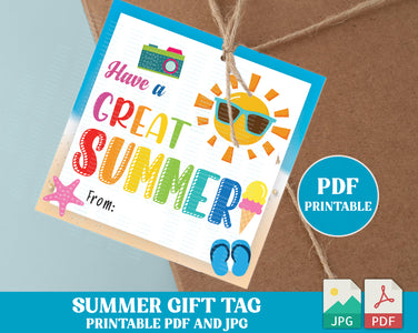 PDF Colorful Summer Gift Tag, PDF Have A Great Summer Tag, End of Scho ...