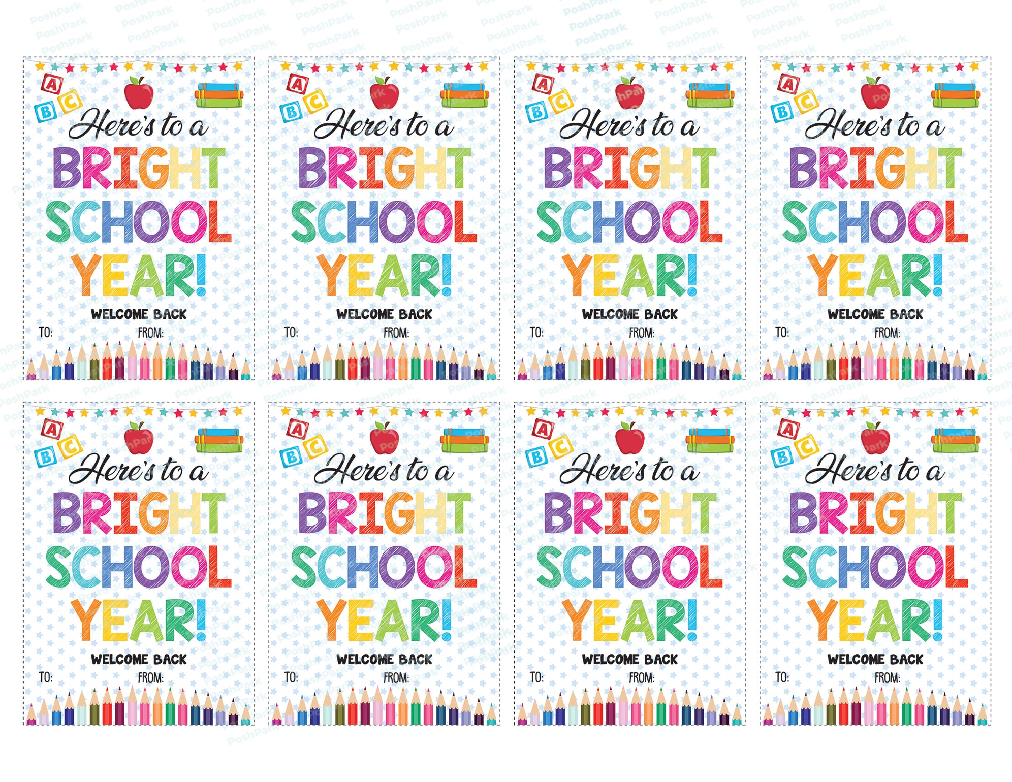 Printable Bright School Year Gift Tag, PDF First Day Colorful Back to ...