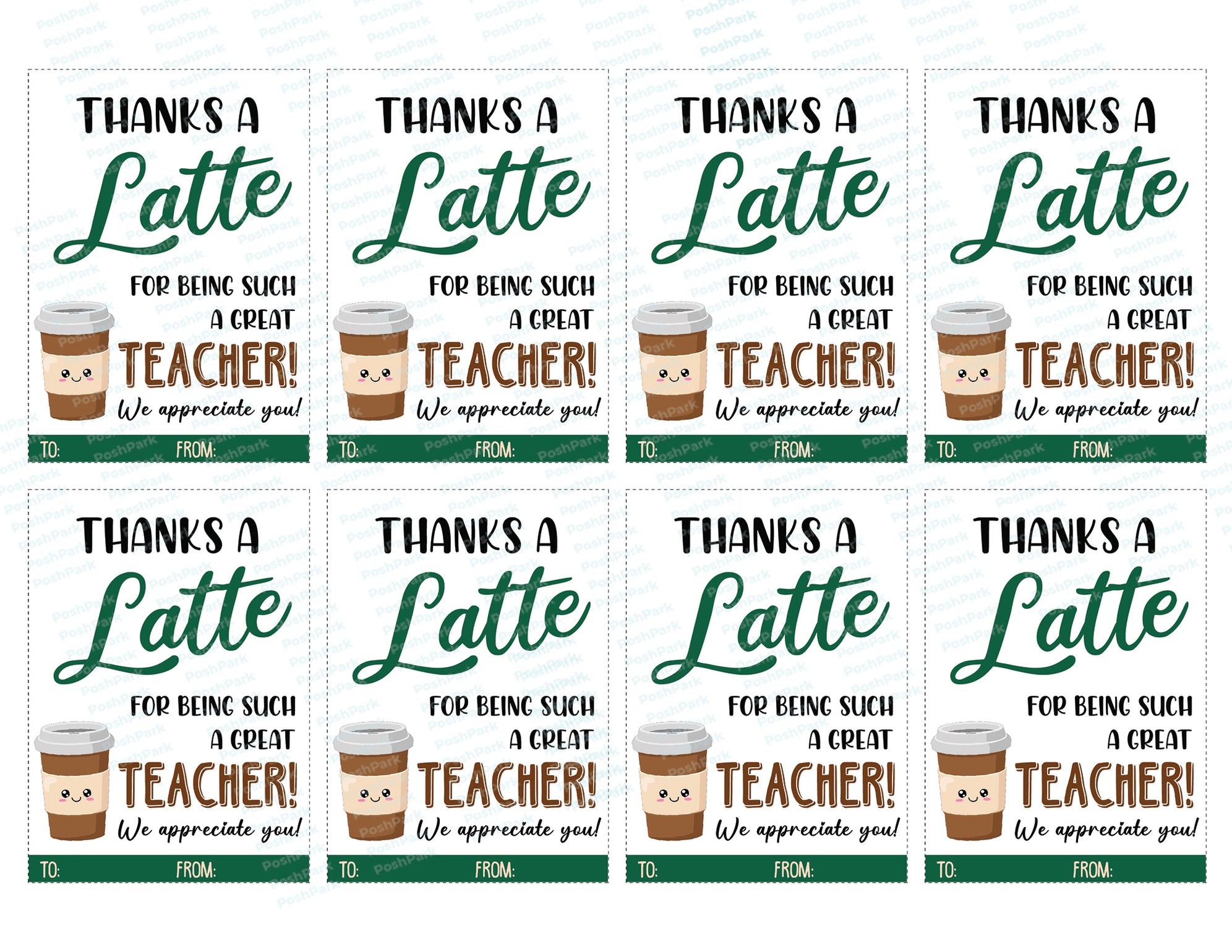 Printable Thanks a Latte Teacher Tag, PDF Teacher Appreciation Gift Ta ...