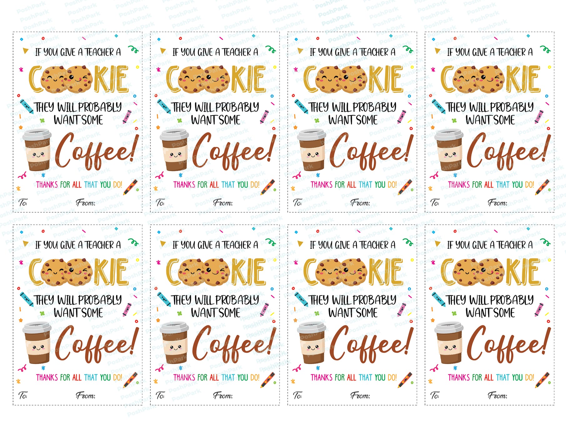 Printable If You Give A Teacher A Cookie Gift Tag, PDF Cute Teacher Ap ...