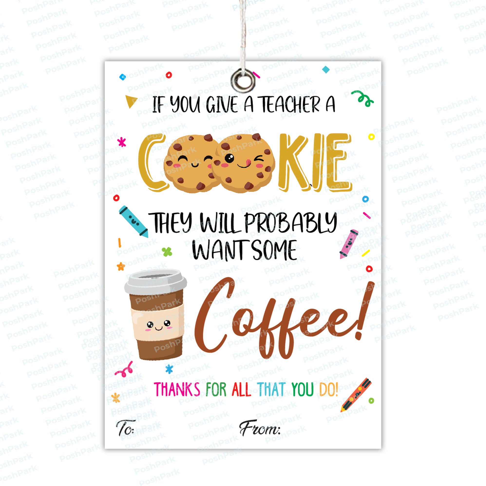 Printable If You Give A Teacher A Cookie Gift Tag, PDF Cute Teacher Ap ...