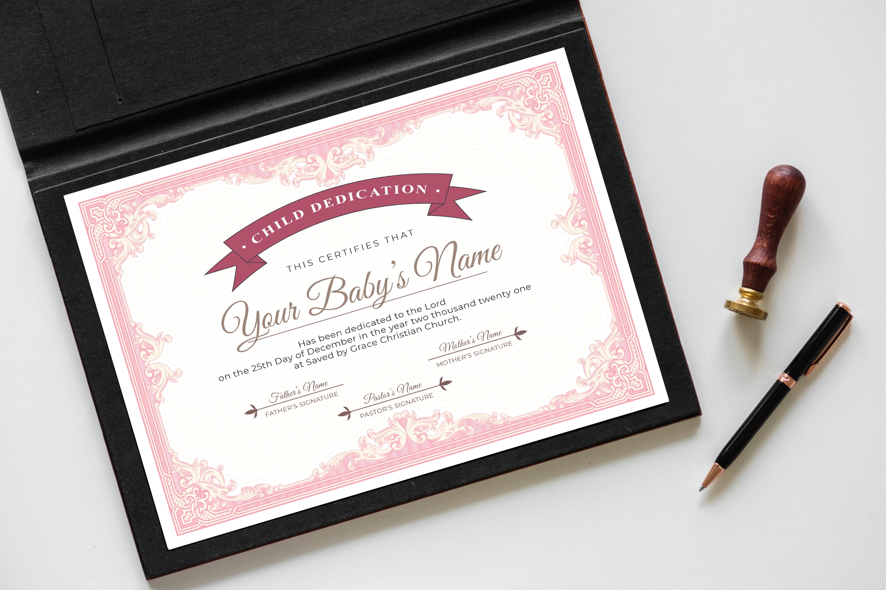 DIY Editable Blue & Pink Baby Dedication Certificate Template BUNDLE ...