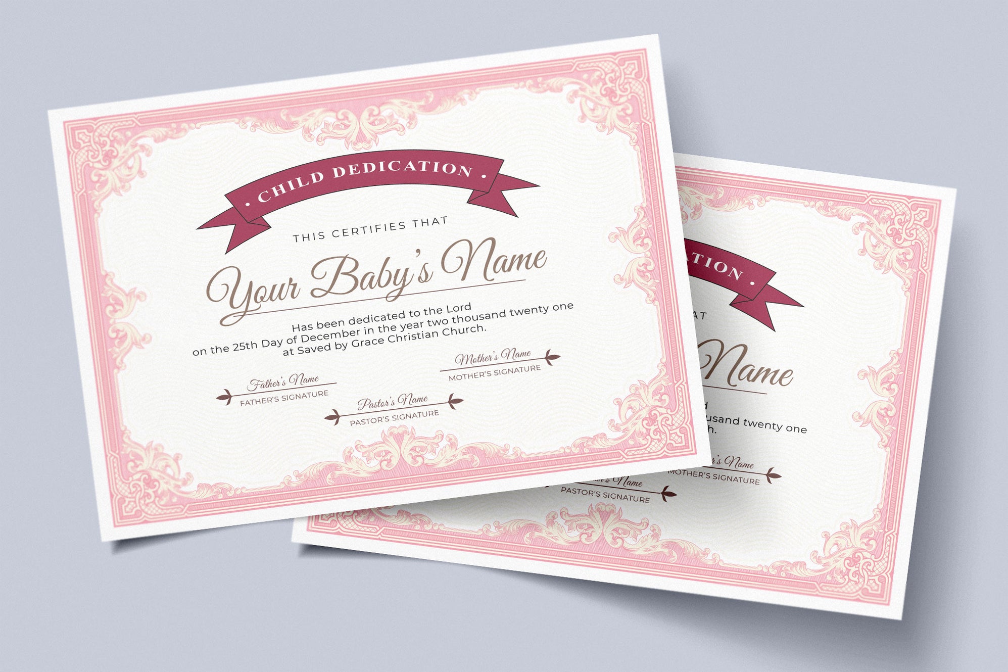 DIY Editable Blue & Pink Baby Dedication Certificate Template BUNDLE ...