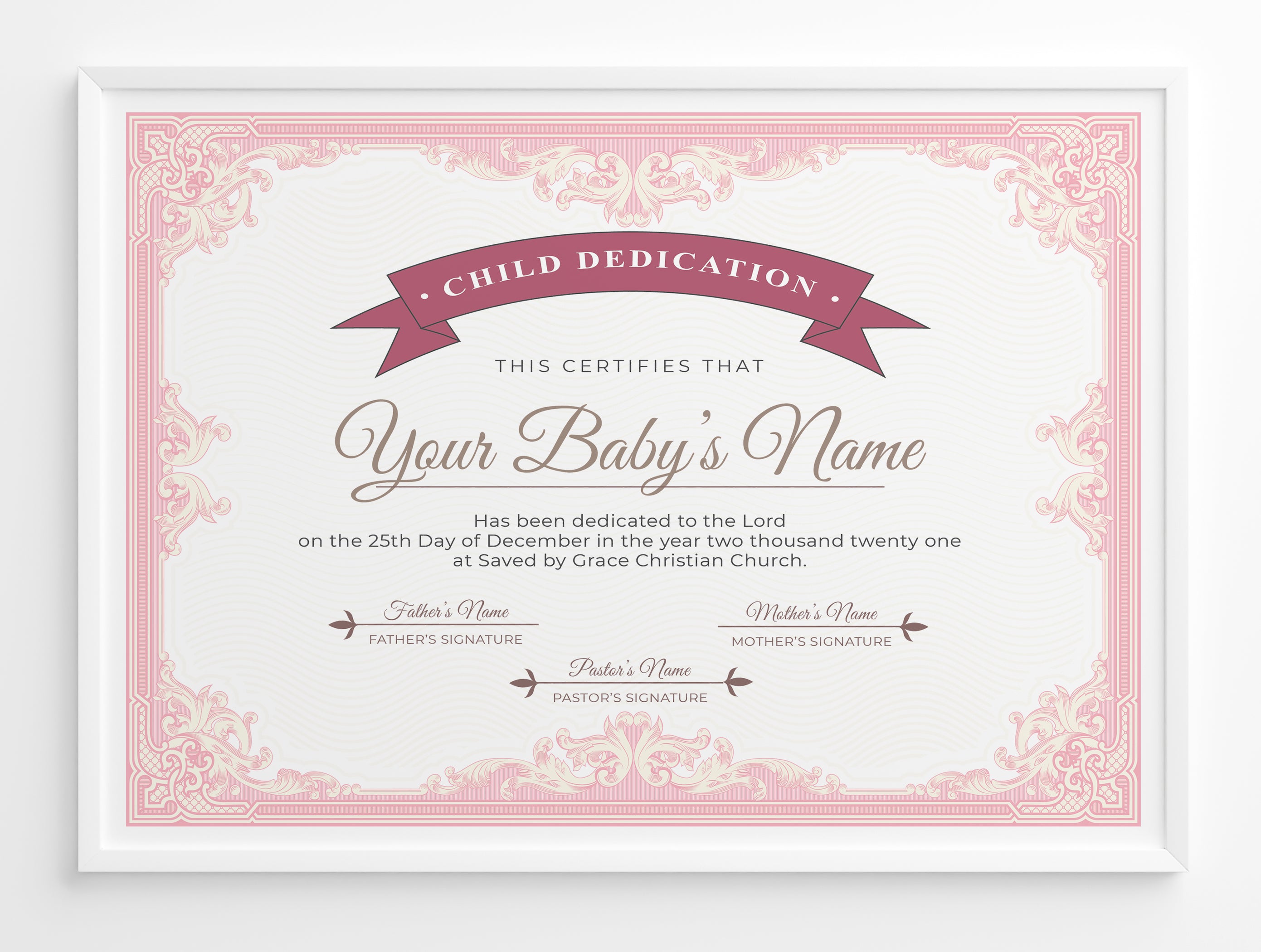 DIY Editable Blue & Pink Baby Dedication Certificate Template BUNDLE ...