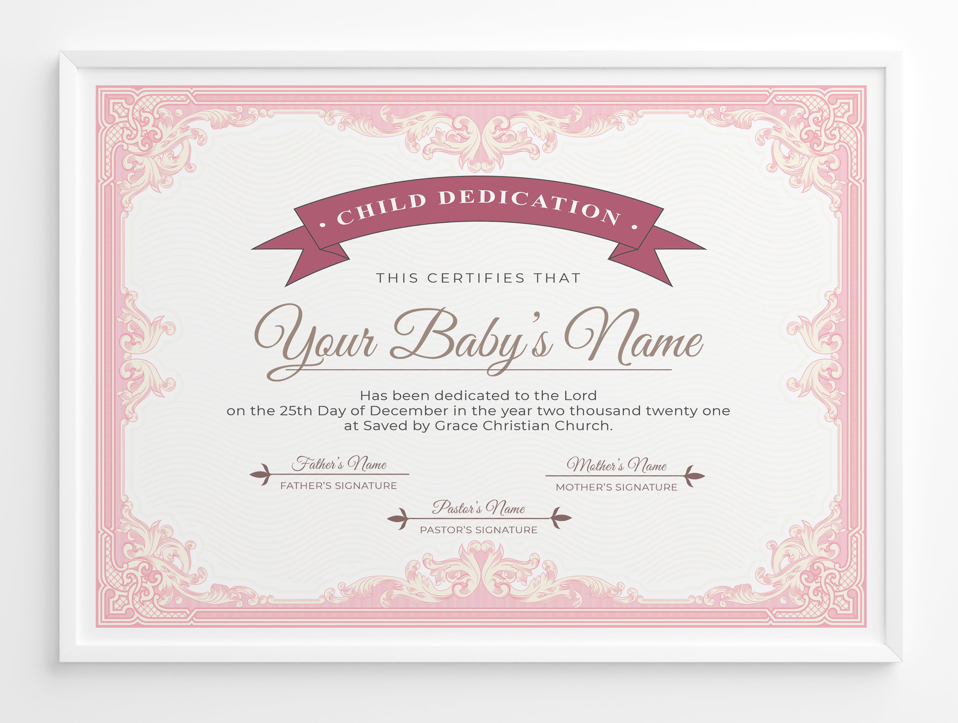 DIY Editable Blue & Pink Baby Dedication Certificate Template BUNDLE ...