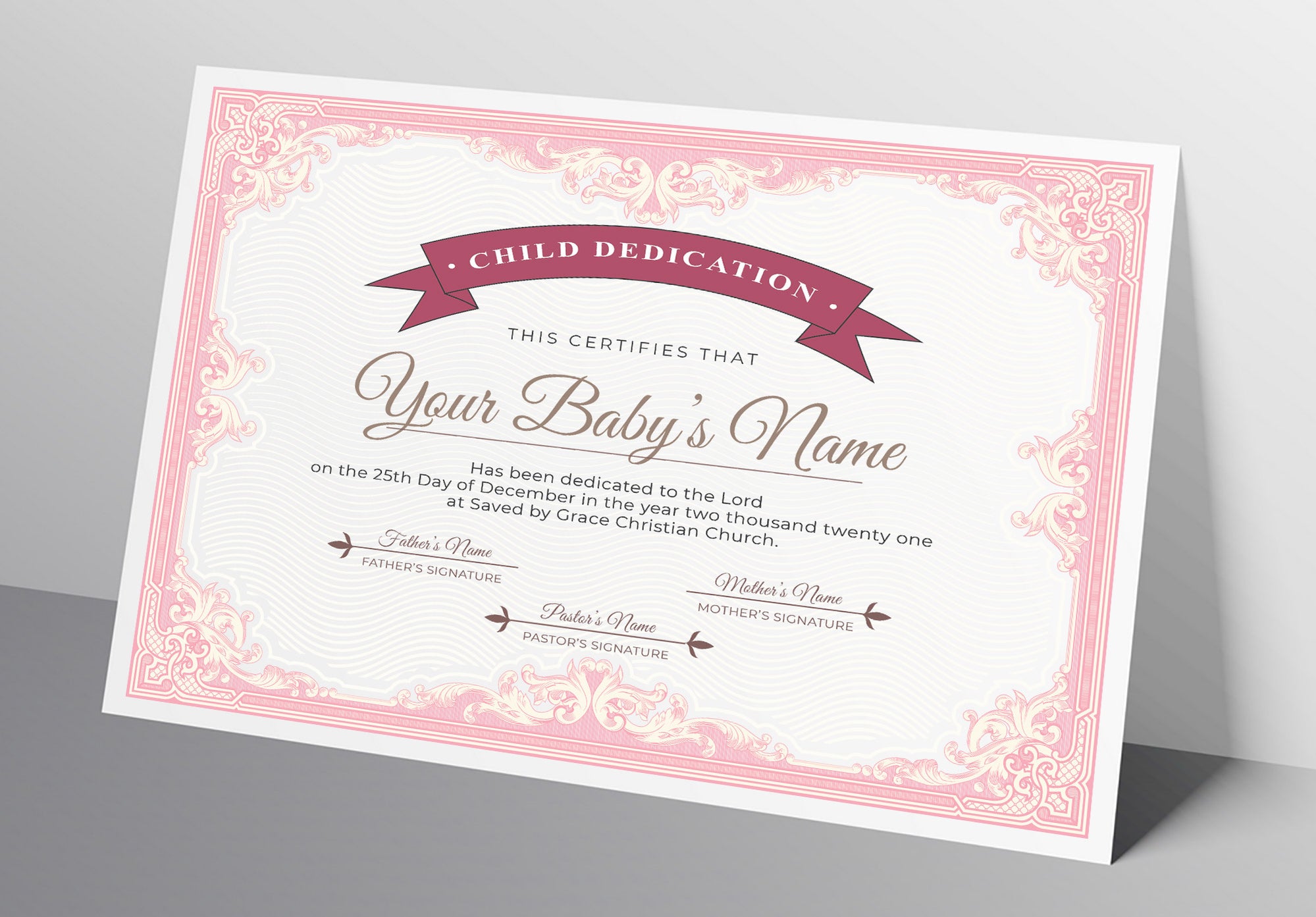 DIY Editable Blue & Pink Baby Dedication Certificate Template BUNDLE ...