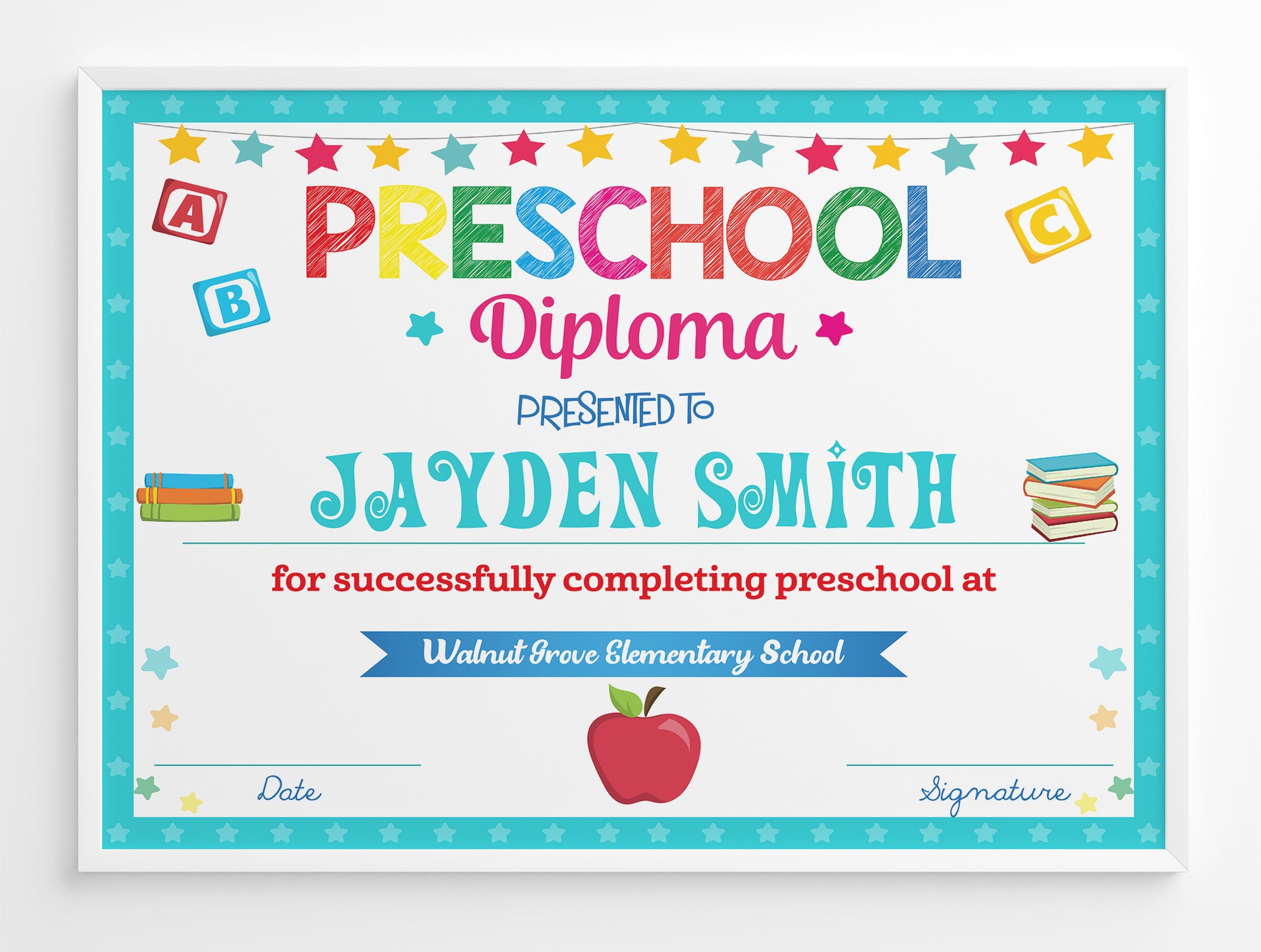 Editable Preschool Certificate Template Blue Border, Customizable Pres ...
