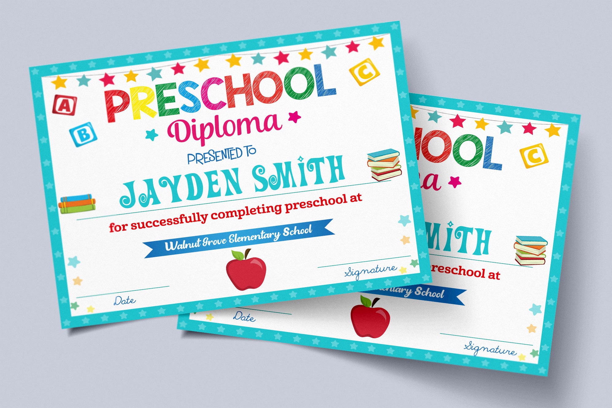 Editable Preschool Certificate Template Blue Border, Customizable Pres ...