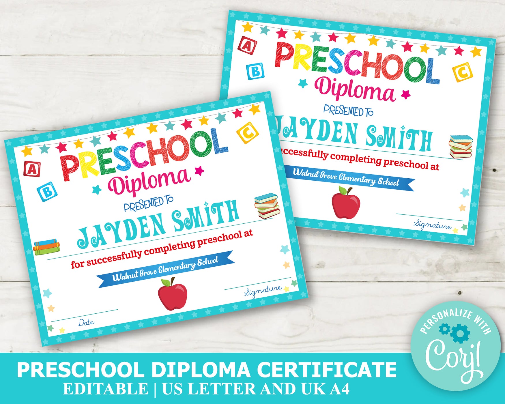 Editable Preschool Certificate Template Bundle, Customizable Preschool ...
