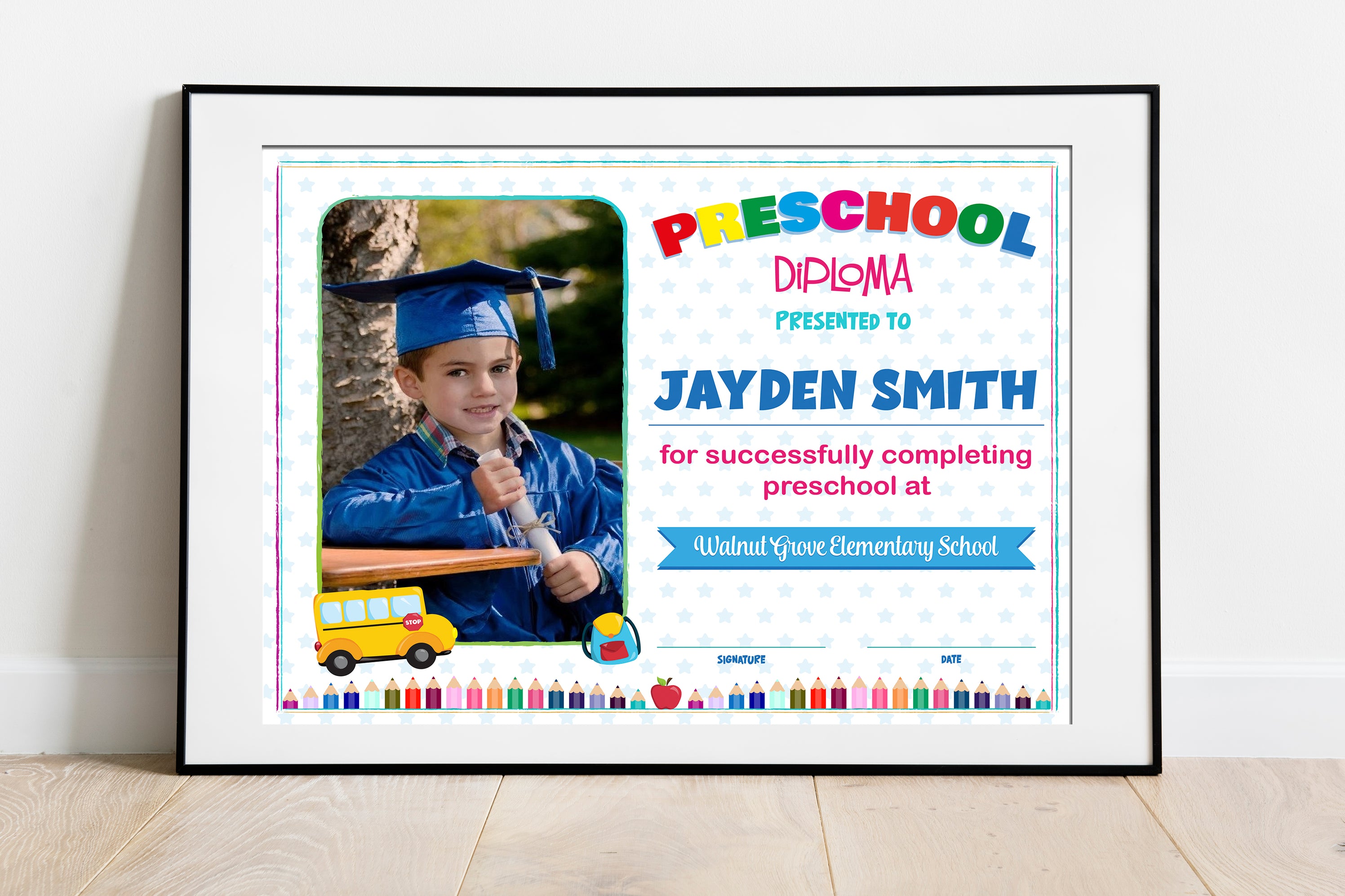 Preschool Diploma with Photo, Editable Preschool Certificate Template ...