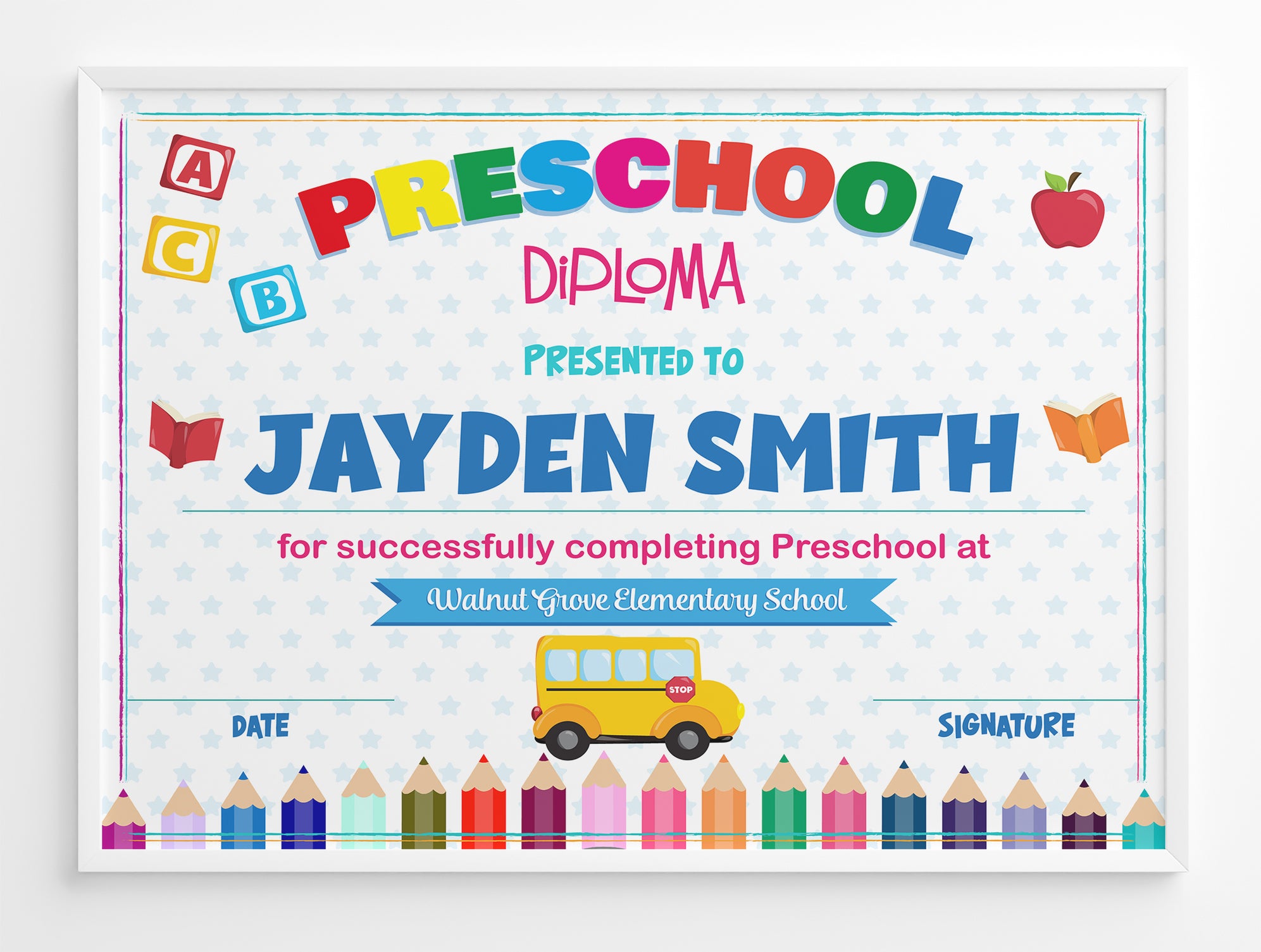 Editable Preschool Certificate White Background Star Template, Prescho ...