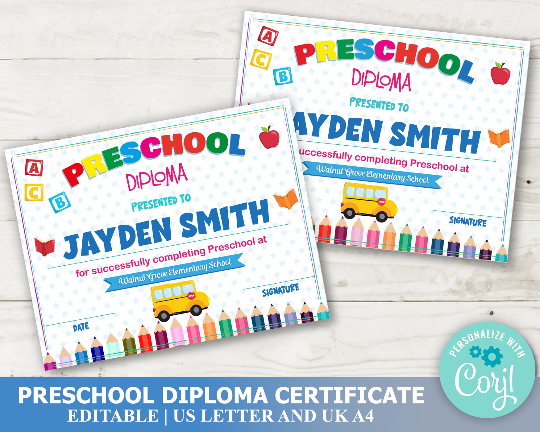 Editable Preschool Certificate Template Bundle, Customizable Preschool ...
