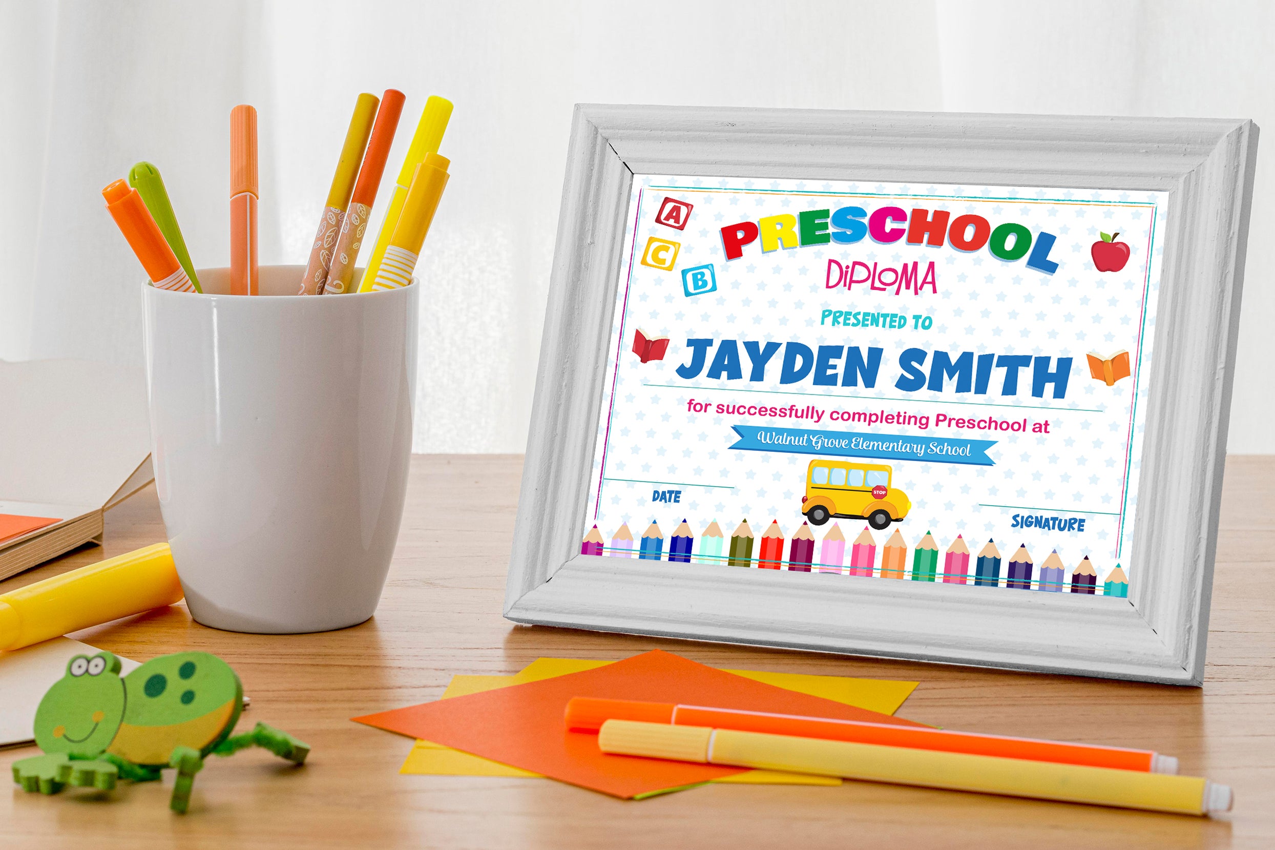 Editable Preschool Certificate White Background Star Template, Prescho ...