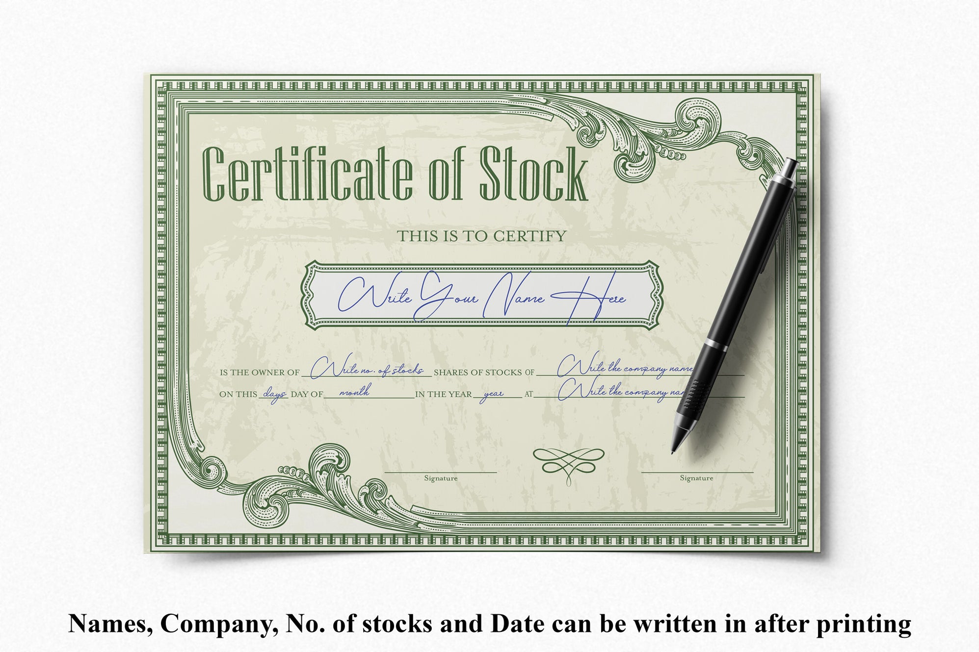 Printable PDF Blank Vintage Style Stock Certificate Template - Posh Park