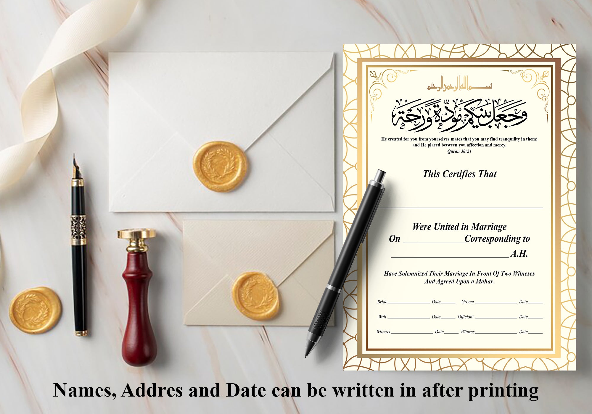 Printable Nikkah Certificate, Islamic Marriage Certificate, PDF Gold S — Posh Park