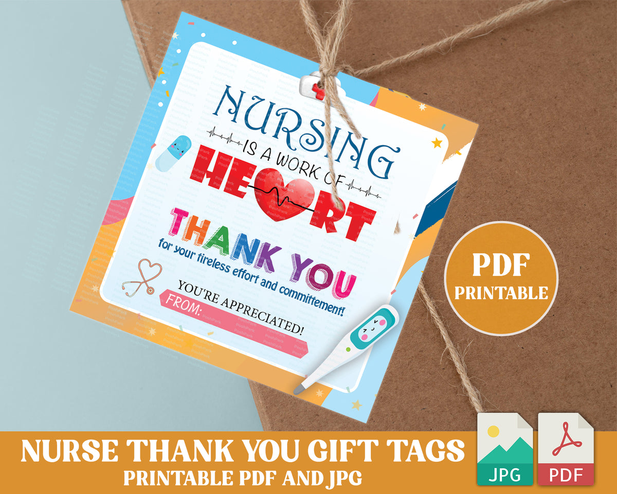 Printable Thank You Nurse Tag, PDF Nurse Appreciation Gift Tag, Instan ...