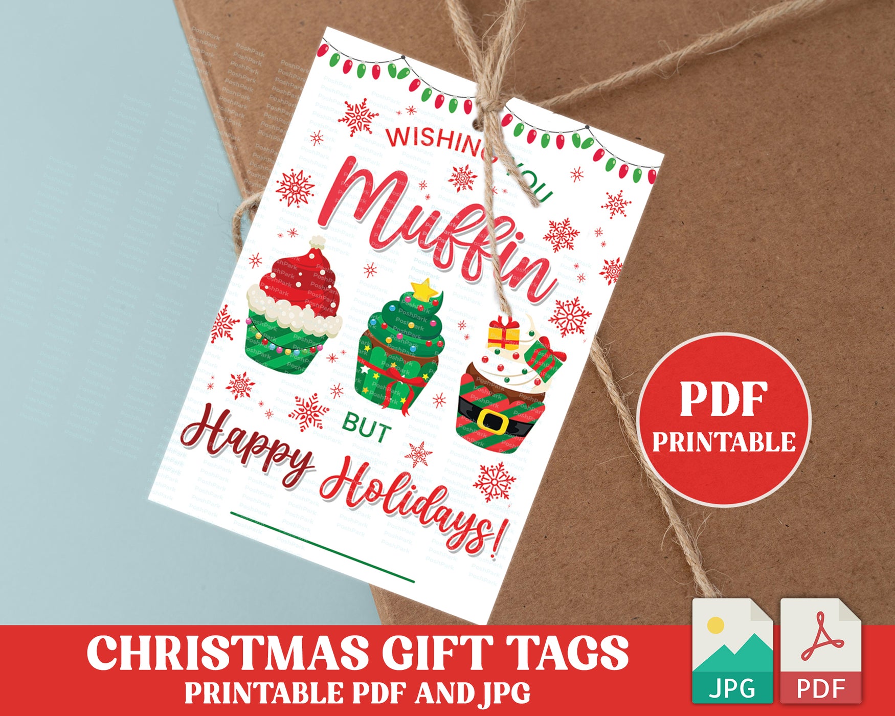 PDF Christmas Holiday Gift Tags, Printable Wishing You Muffin Holiday ...