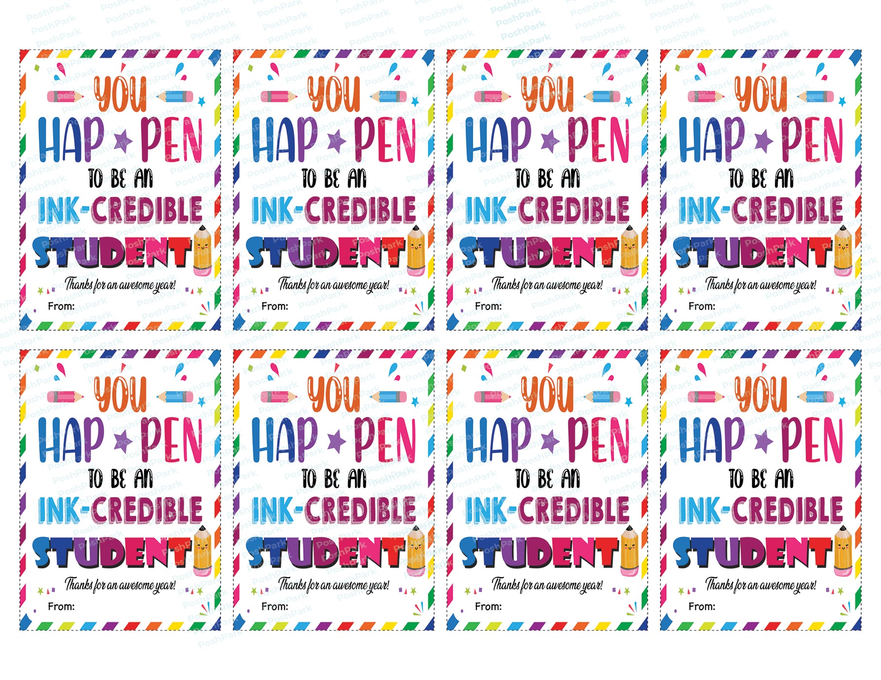Printable You Happen To Be Ink-Credible Student Gift Tags, PDF Student ...