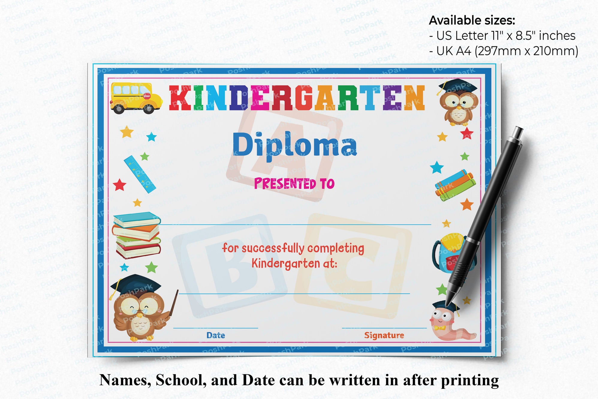 Printable Kindergarten Graduation Certificate Template, PDF Kindergart ...
