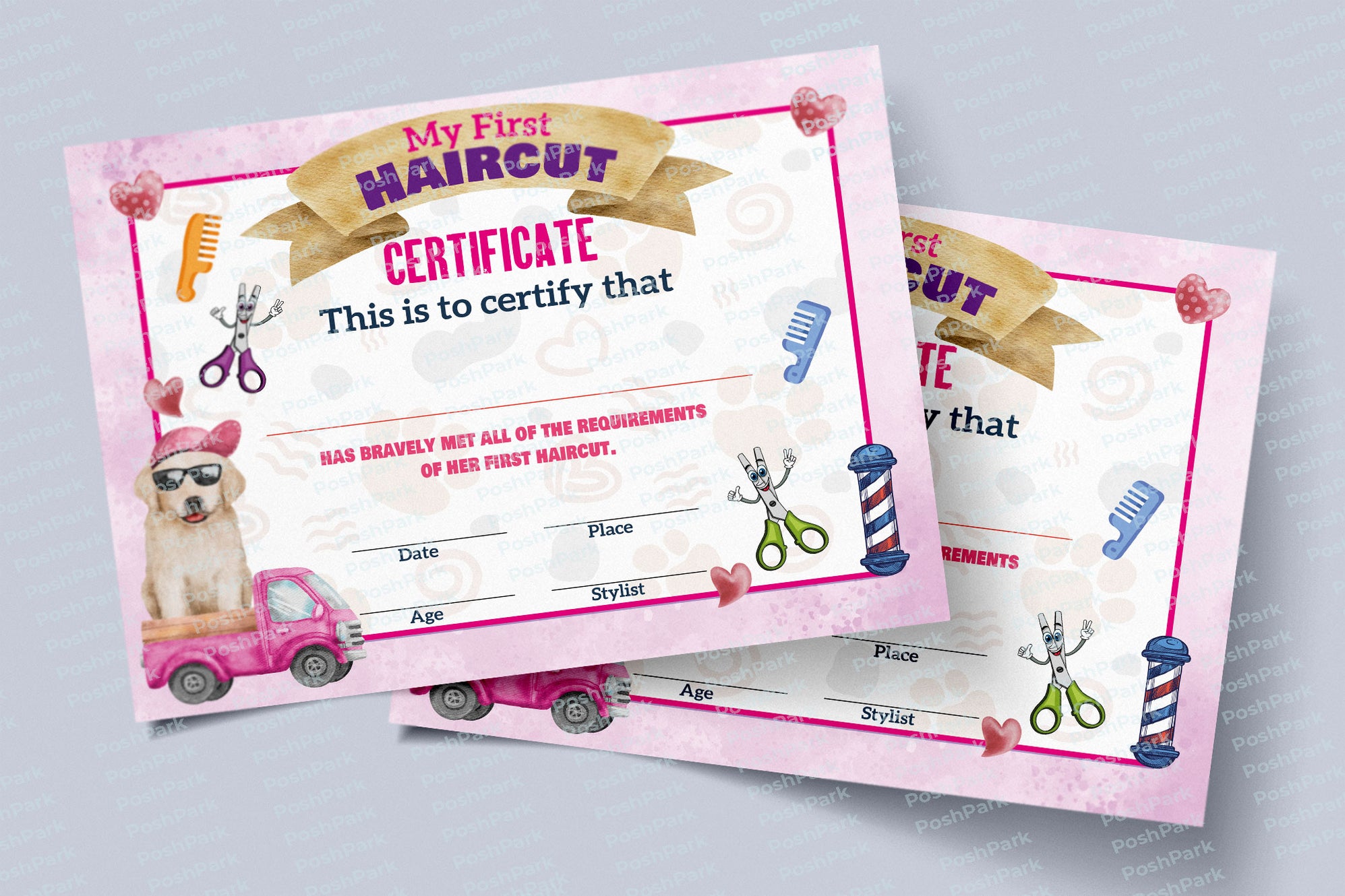 Printable Blank Blue and Pink First Haircut Certificate Boys and Girls ...