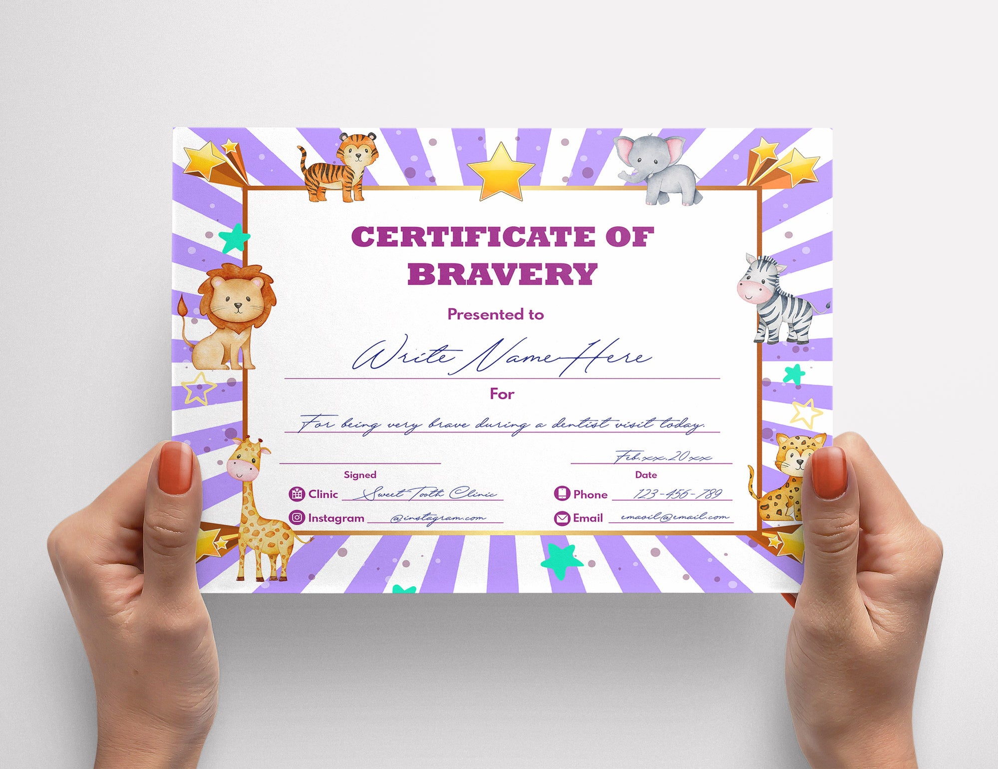 Printable Certificate of Bravery | PDF Animal Theme Brave Certificate Template for Kids - Posh Park