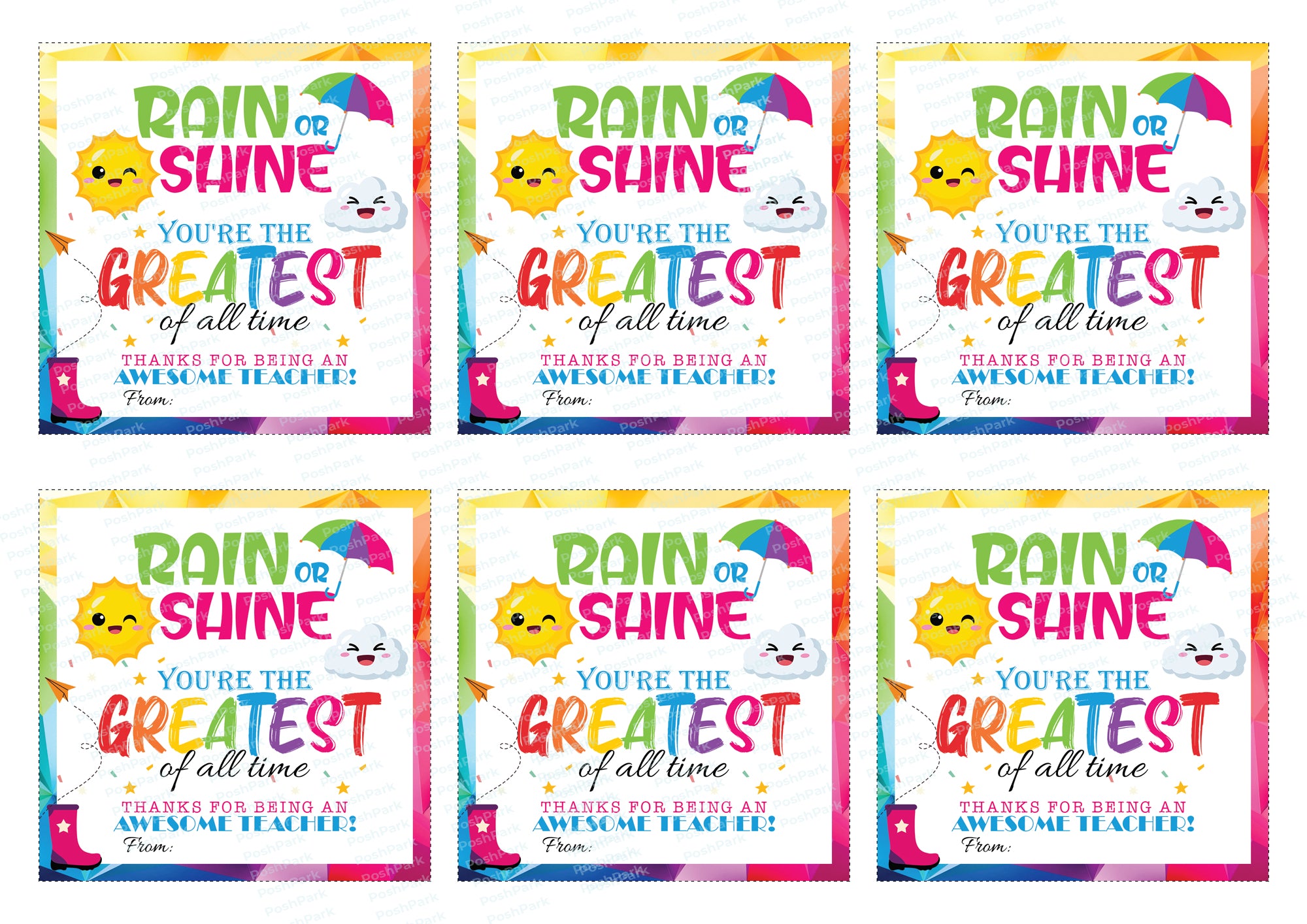 Printable Rain or Shine You're the Greatest Gift Tag, PDF Cute Teacher ...