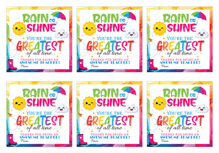 Printable Rain or Shine You're the Greatest Gift Tag, PDF Cute Teacher ...