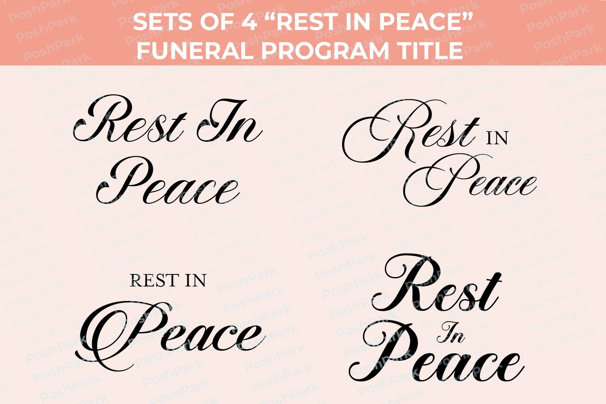 Rest in Peace Funeral Program Word Art Titles Sets of 4, Funeral Pre-m ...