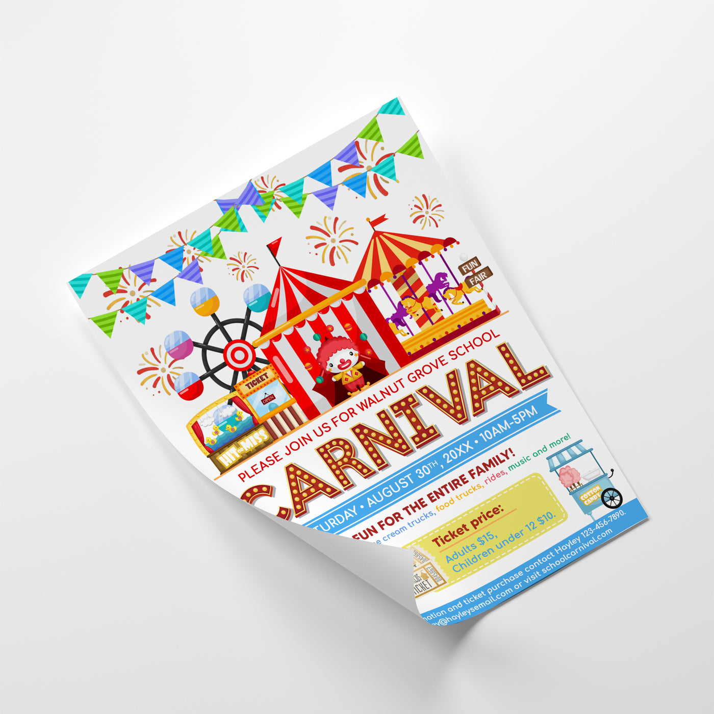 Editable School Carnival and Circus Invitation Flyer Template — Posh Park