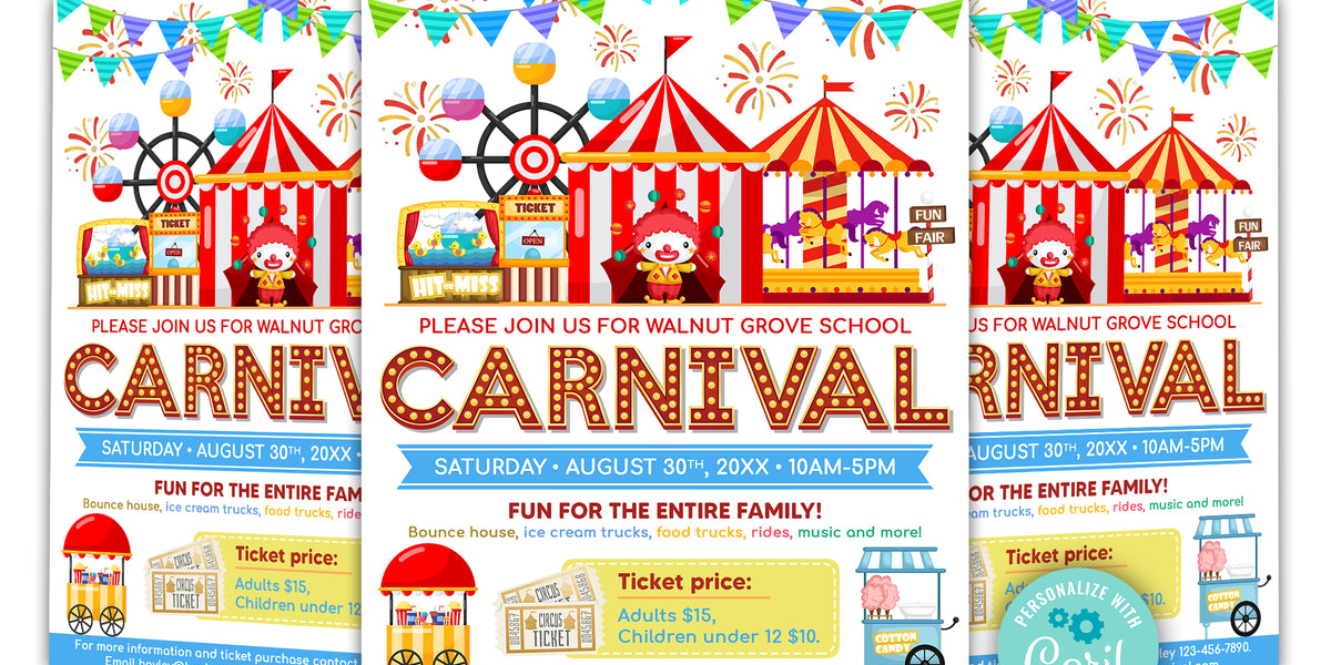 Editable School Carnival and Circus Invitation Flyer Template — Posh Park